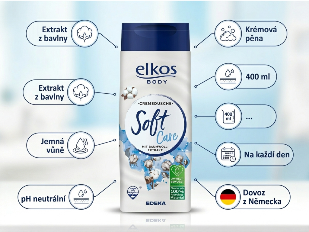 Elkos Soft Care sprchový krém s bavlnou 400 ml